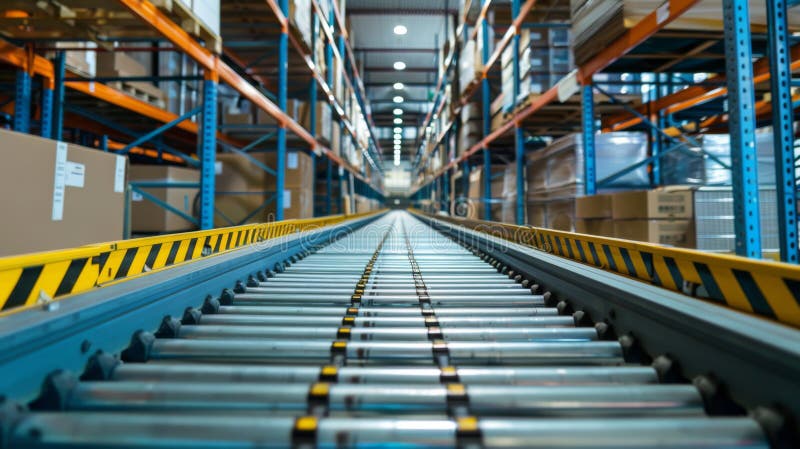 Conveyor Belt in a Warehouse.Streamlining Operations Stock Illustration ...