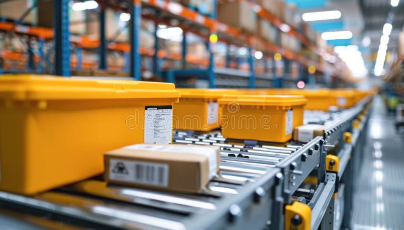 A Conveyor Belt in a Warehouse Helps Move Boxes, Increasing Production ...