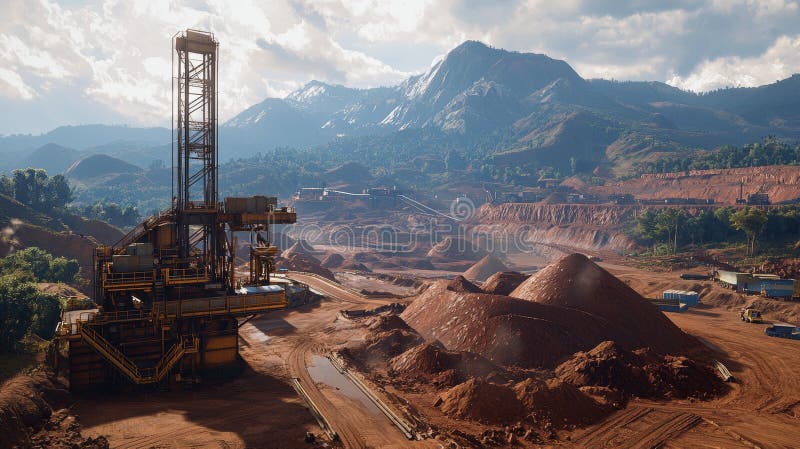 A Conveyor Belt Winds through a Large Mining Facility, Transporting Raw ...