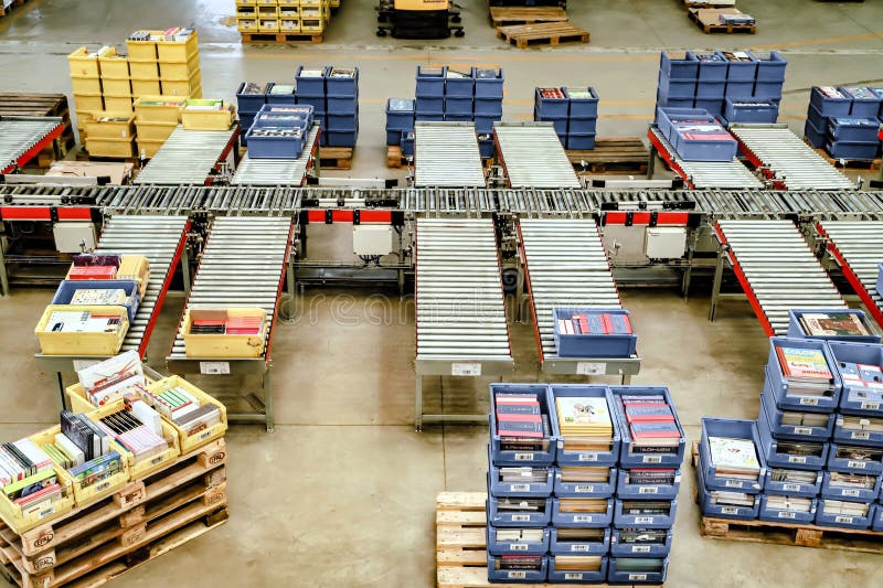 Conveyor Belts Inside a Logistics Warehouse Stock Illustration ...