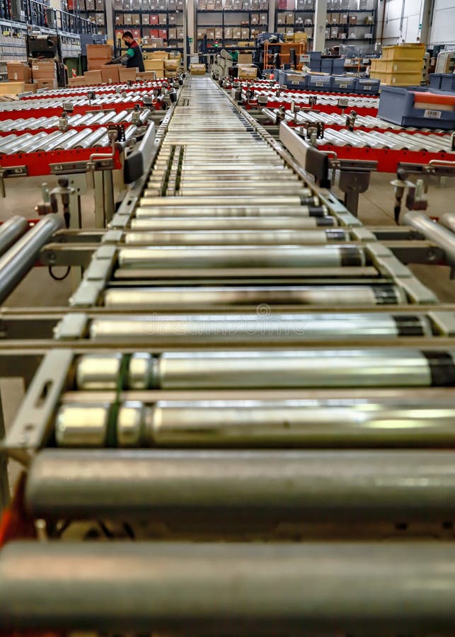 Conveyor Belts Inside a Logistics Warehouse Stock Illustration ...