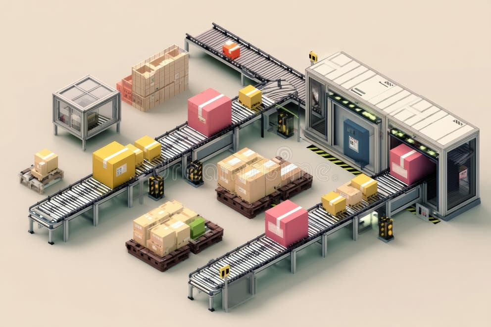 Efficient Isometric Warehouse Layout Featuring Conveyor Belts ...