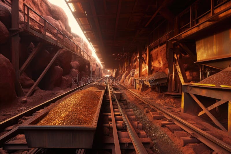Conveyor Belts Moving Minerals in a Remote Iron Ore Mine Stock ...