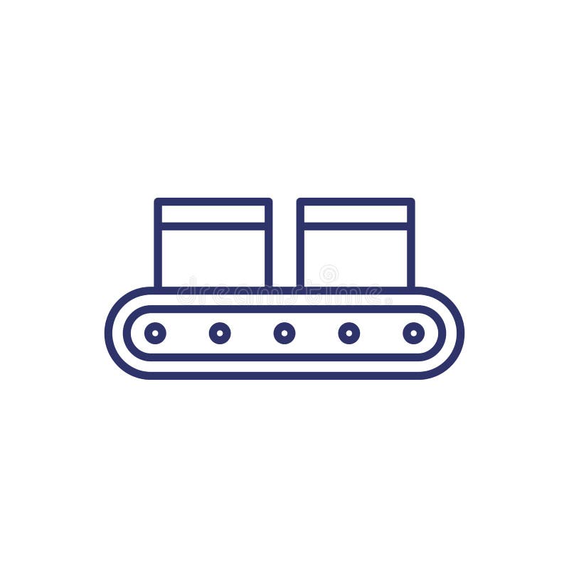 Conveyor and Boxes Line Icon on White Stock Vector - Illustration of ...