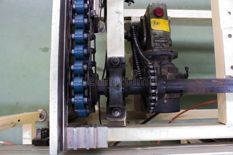 The Conveyor Chain Drive Shaft in Factory. Stock Photo - Image of ...