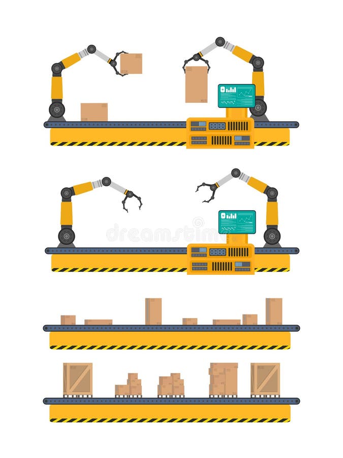 Conveyor Line with Boxes. Conveyor System in Flat Design. Vector ...