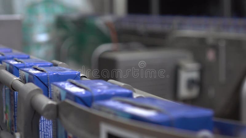 A Line of Dairy Products. Packages of Dairy Products are Moved Along a ...