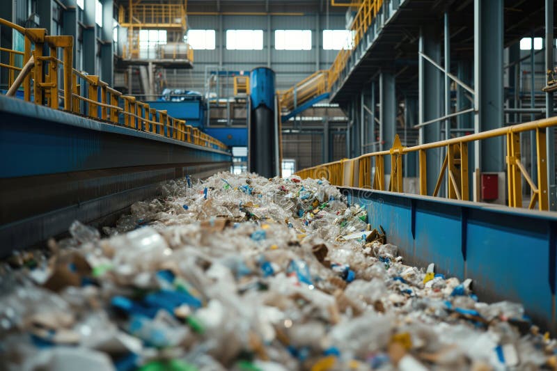 Conveyor Line at Waste Garbage Processing Plant Sorts Trash for ...