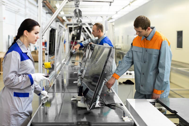 Minsk, Belarus - May 08, 2018: Workshop for Assembring Televisions ...