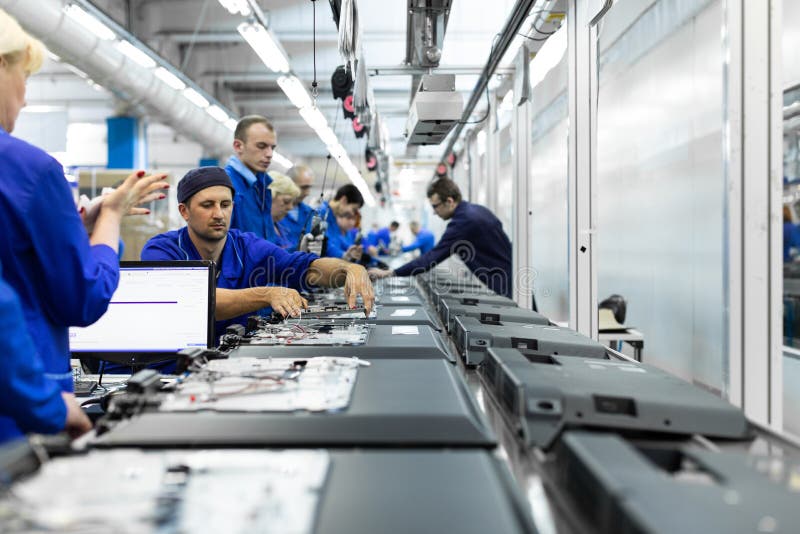 Minsk, Belarus - May 08, 2018: Workshop for Assembring Televisions ...