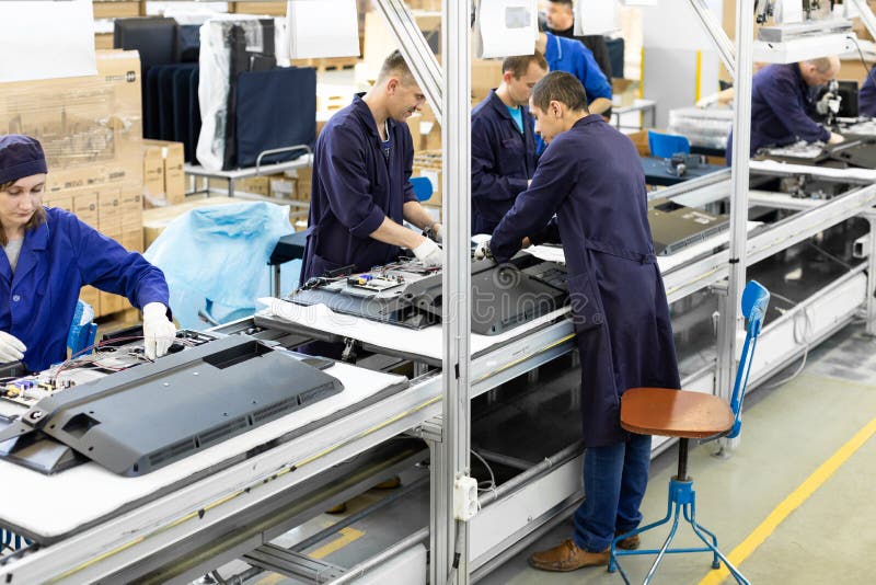 Minsk, Belarus - May 08, 2018: Workshop for Assembring Televisions ...