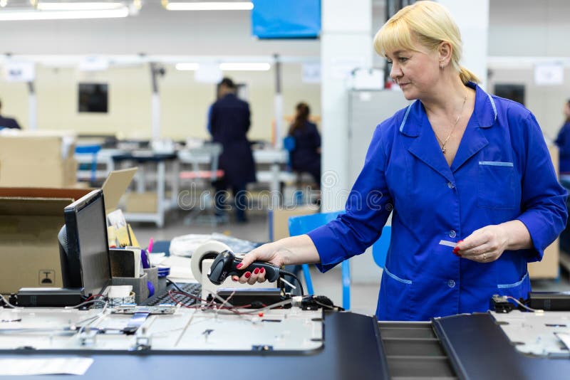 Minsk, Belarus - May 08, 2018: Workshop for Assembring Televisions ...