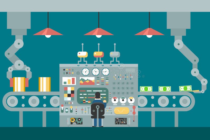 Conveyor Machine in Factory - Flat Illustration. Manufacture and ...
