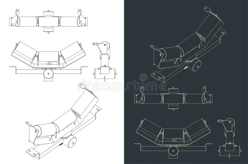 Conveyor Roller Frame Mechanism Blueprints Stock Vector - Illustration ...