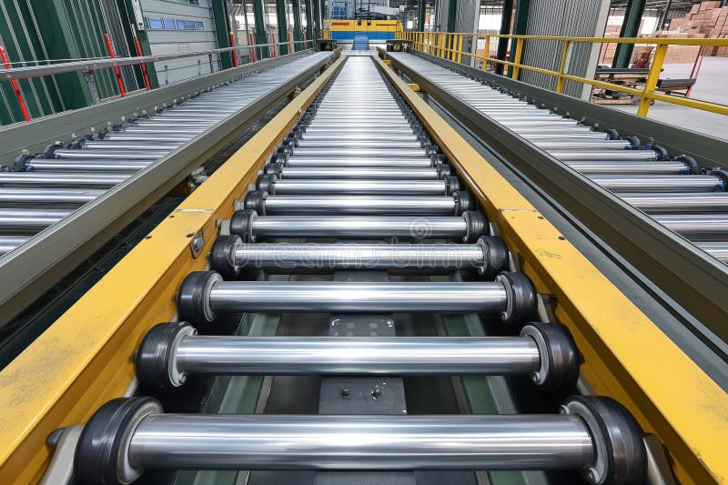 Conveyor Rollers with Builtin Bearings in a Warehouse Setting Stock ...