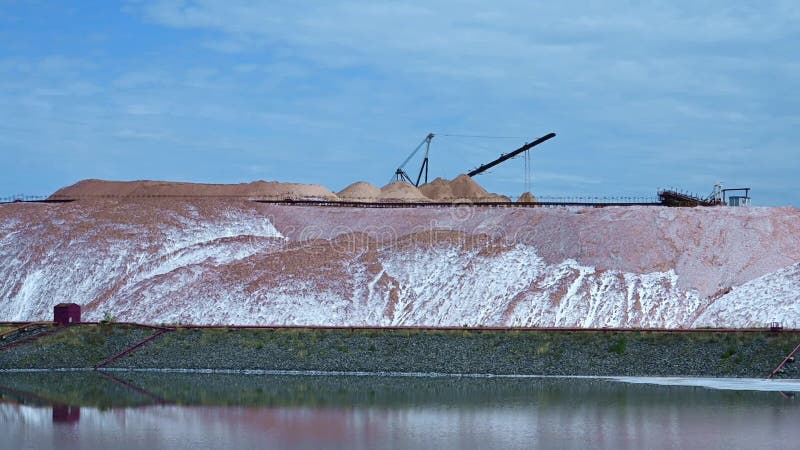 Conveyor in salt pits stock video. Video of mountain - 257279795