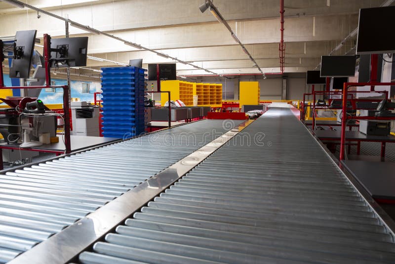 Conveyor Sorting Belt at Distribution Warehouse Stock Image - Image of ...
