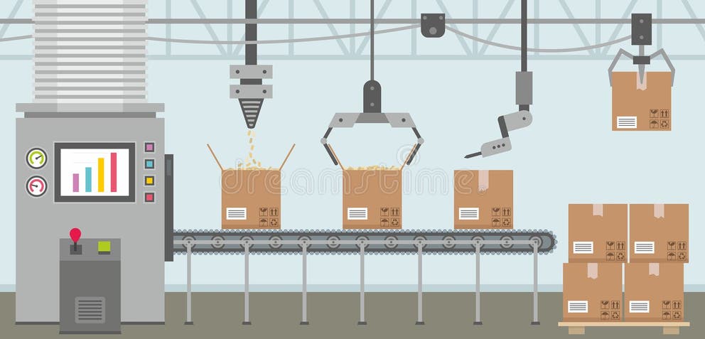 Conveyor System in Flat Design Stock Vector - Illustration of ...