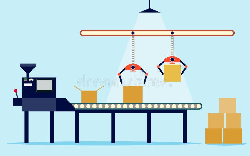Conveyor System in Flat Design. Vector Illustration Stock Vector ...