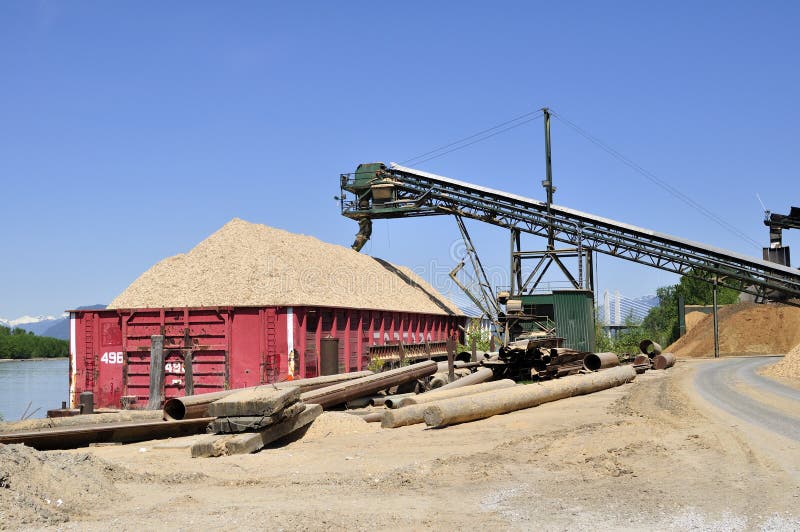 Conveyor Transporting Sawdust into a Vessel Stock Photo - Image of ...