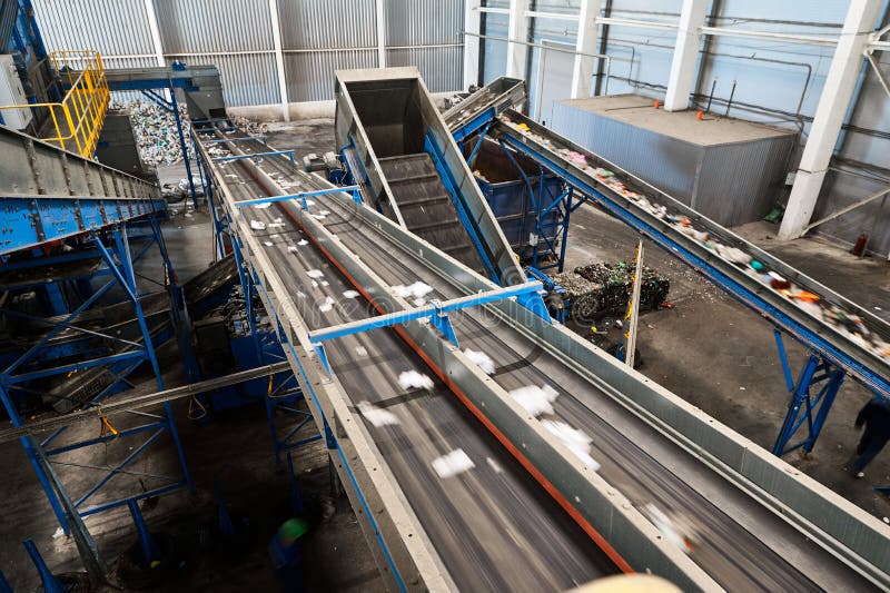 Conveyors Carry Trash and Empty Platforms at Recycling Plant Stock ...