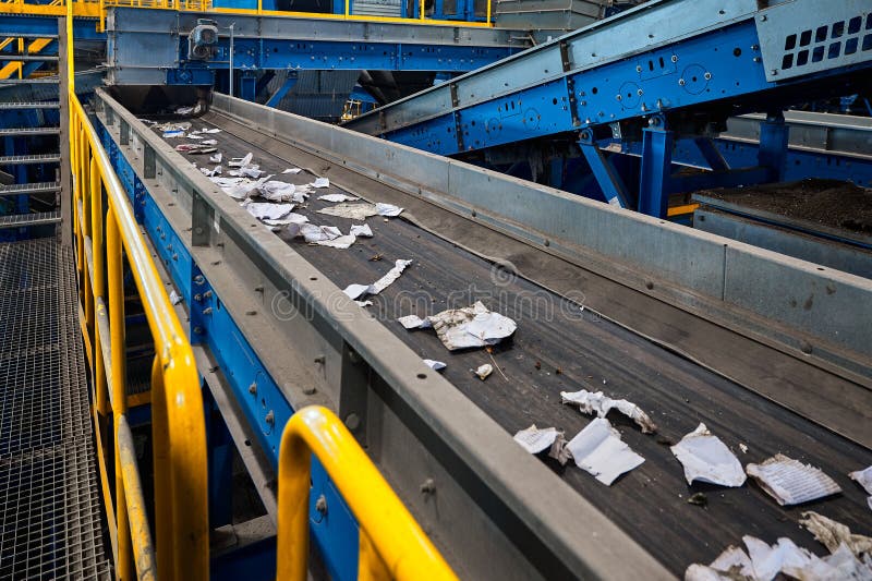 Conveyors Carry Trash and Empty Platforms at Recycling Plant Stock ...