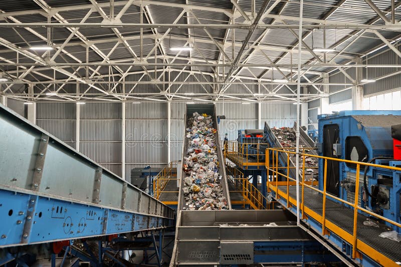 Conveyors Carry Trash and Empty Platforms at Recycling Plant Stock ...