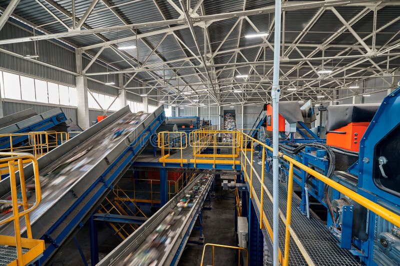 Conveyors Carry Trash and Empty Platforms at Recycling Plant Stock ...
