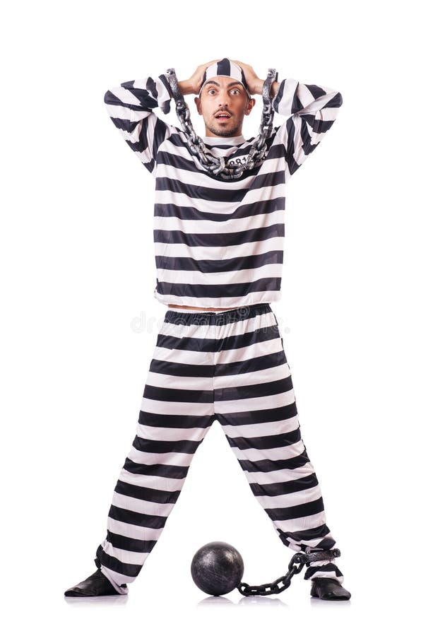 Convict Criminal in Striped Uniform Isolated on Stock Image - Image of ...