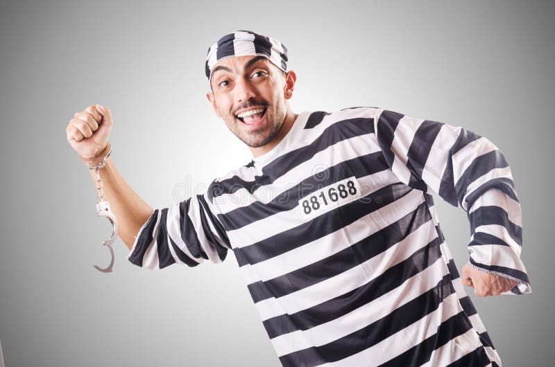 Convict Criminal in Striped Uniform Isolated on Stock Image - Image of ...