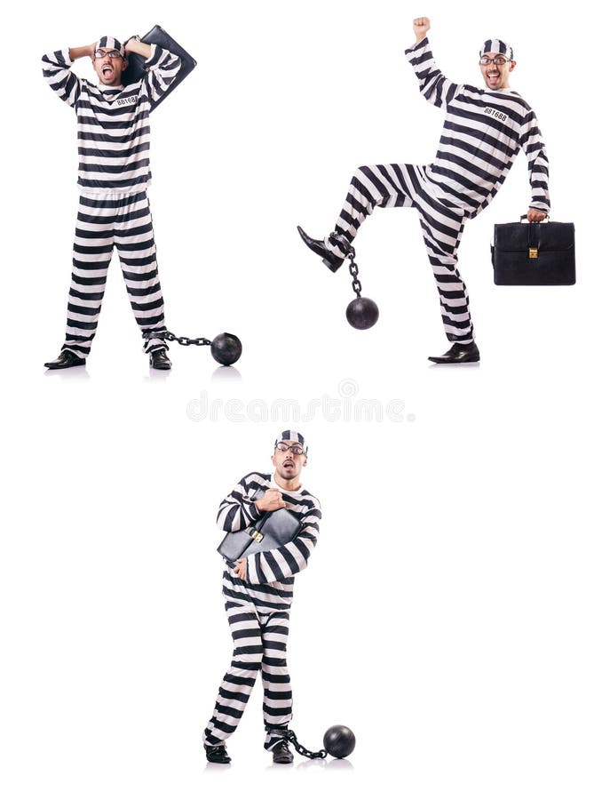 Convict Criminal in Striped Uniform Isolated on Stock Image - Image of ...