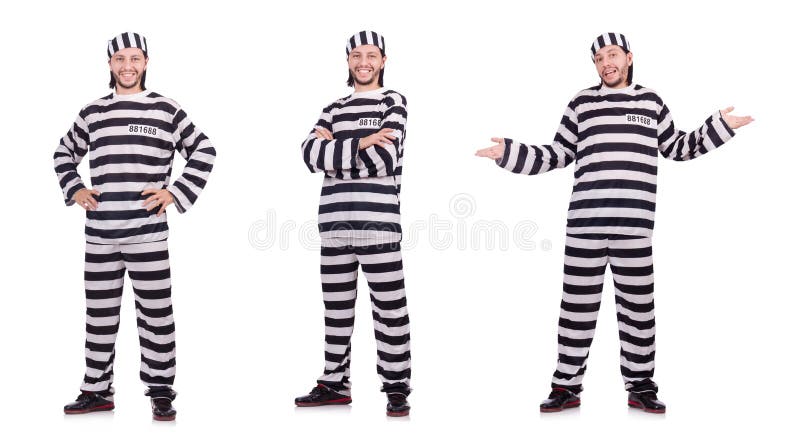 The Convict Criminal in Striped Uniform Isolated on White Stock Photo ...