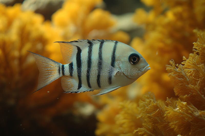 A Convict Tang Fish in a Coral Reef, Vibrant and Detailed, Underwater ...