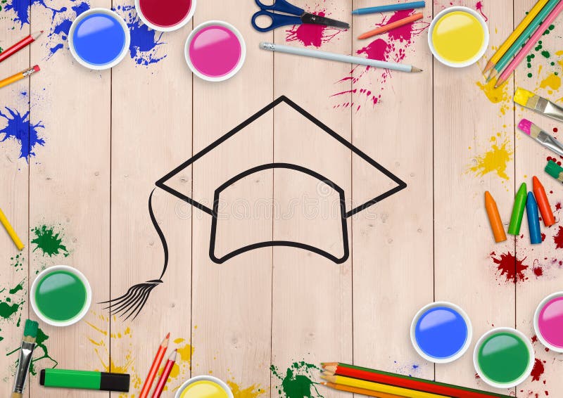 Convocation Hat Drawn on Wooden Plank with Coloring Tools Stock ...