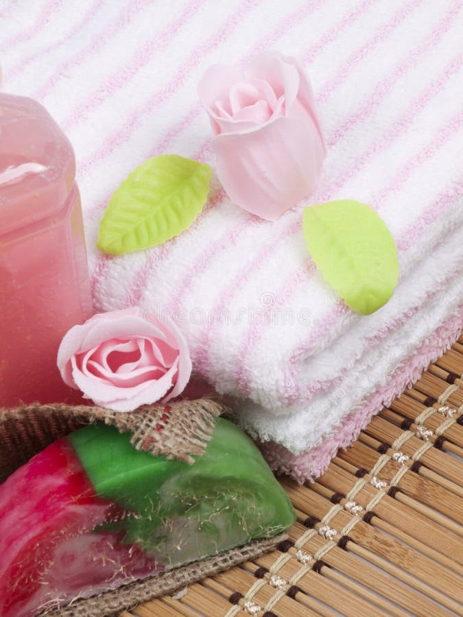 Convolute towels stock image. Image of bodycare, green - 18202547