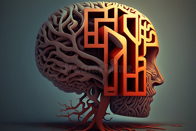 Abstract Human Brain in Form of Tree with Branches of Melancholic ...