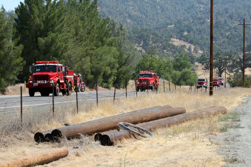 Convoy of Fire Engines Heads To Fire Area Stock Photo - Image of ...