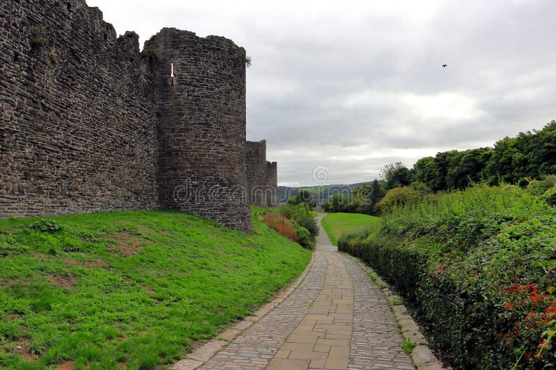 The Conway Castle on a Cobblestone Pathway in Wales Stock Image - Image ...