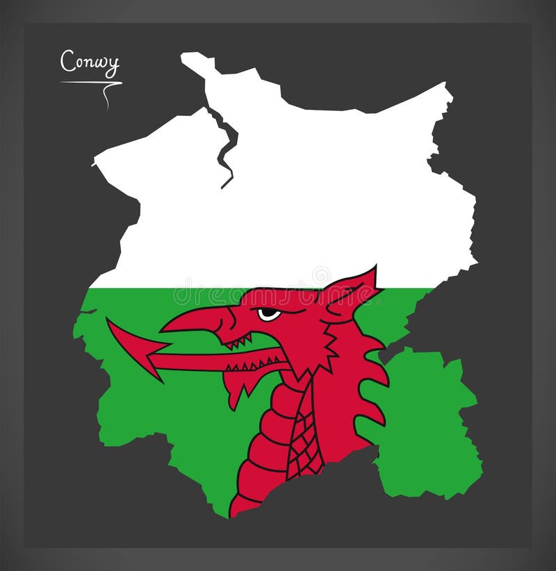 Conwy Wales Map with Welsh National Flag Stock Vector - Illustration of ...