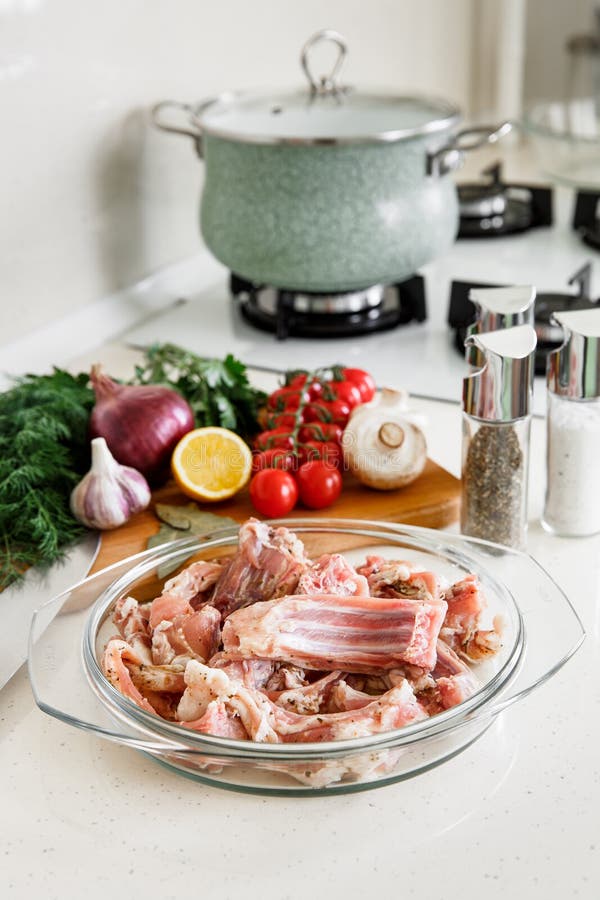 Coocking Rabbit S Ribs with Vegetables Stock Photo - Image of food ...