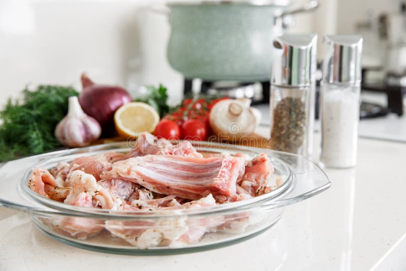 Coocking Rabbit S Ribs with Vegetables Stock Image - Image of knife ...