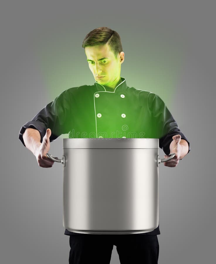 Cook with Big Pan. 3D Rendering and Photo. High Resolution. Stock Photo ...
