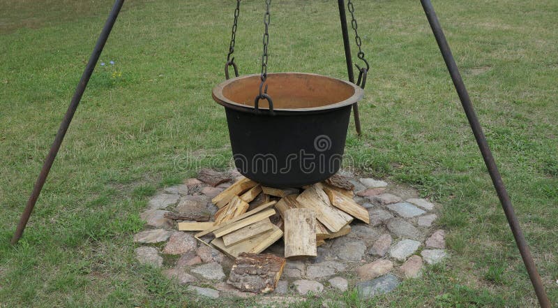 Cook on Campfire in Medieval Art Stock Image - Image of iron, large ...