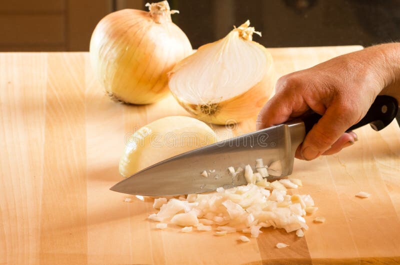 Cook Chopping Onions With Knife Stock Image - Image of onion, fresh ...
