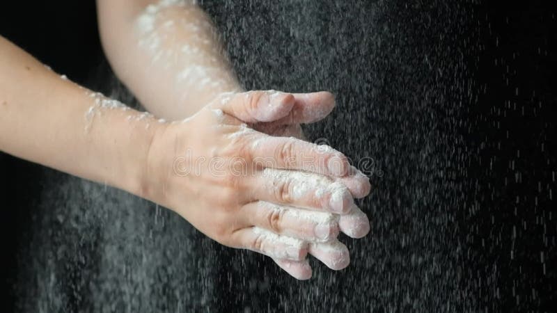 Cook Clapping His Hands with Flour, Flour Splash Slow Motion Stock ...