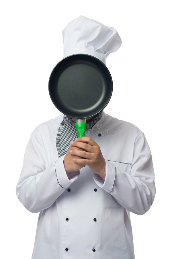 Cook Closes the Face with a Frying Pan Stock Image - Image of cooking ...