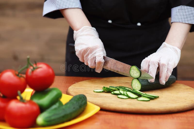 The Cook Cuts Fresh Farm Vegetables Stock Image - Image of fresh, happy ...