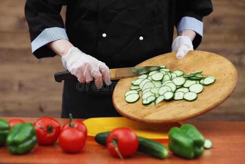 The Cook Cuts Fresh Farm Vegetables Stock Image - Image of lifestyle ...