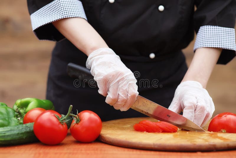 The Cook Cuts Fresh Farm Vegetables Stock Photo - Image of dinner ...