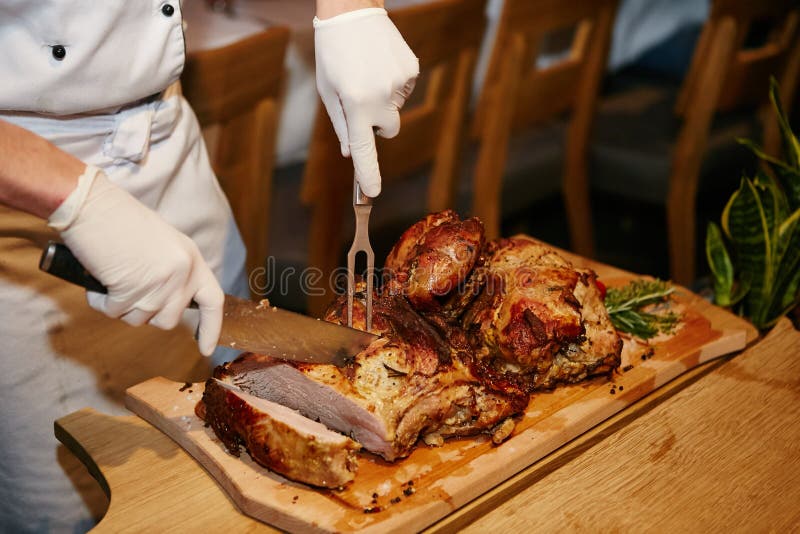 Cook cuts meat fillet stock image. Image of closeup, barbecue - 65236717